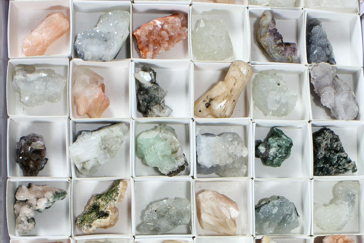 Mixed Indian Mineral & Crystal Flats - 54 Pieces For Sale - FossilEra.com