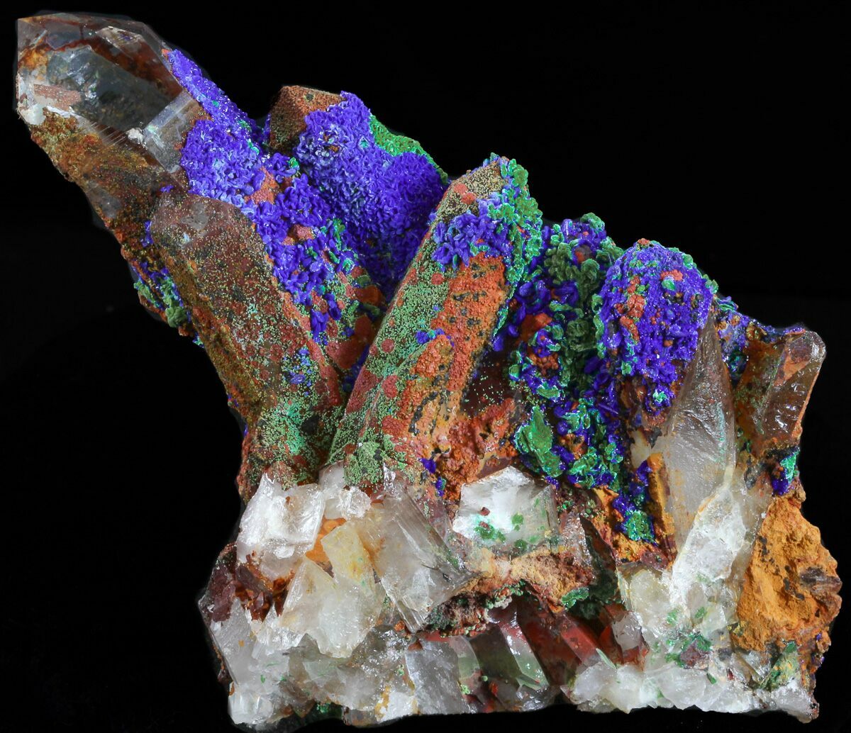 4.9" Quartz Crystals With Azurite & Malachite - Spectacular! For Sale ...