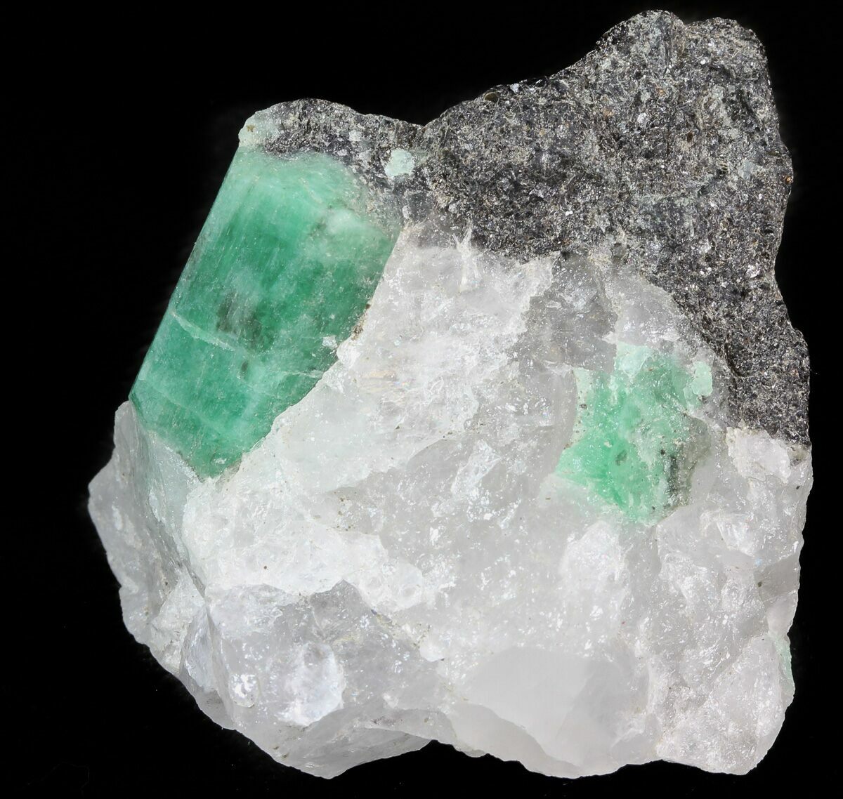 .75" Beryl (Var: Emerald) Crystal in Quartz & Biotite - Bahia, Brazil ...