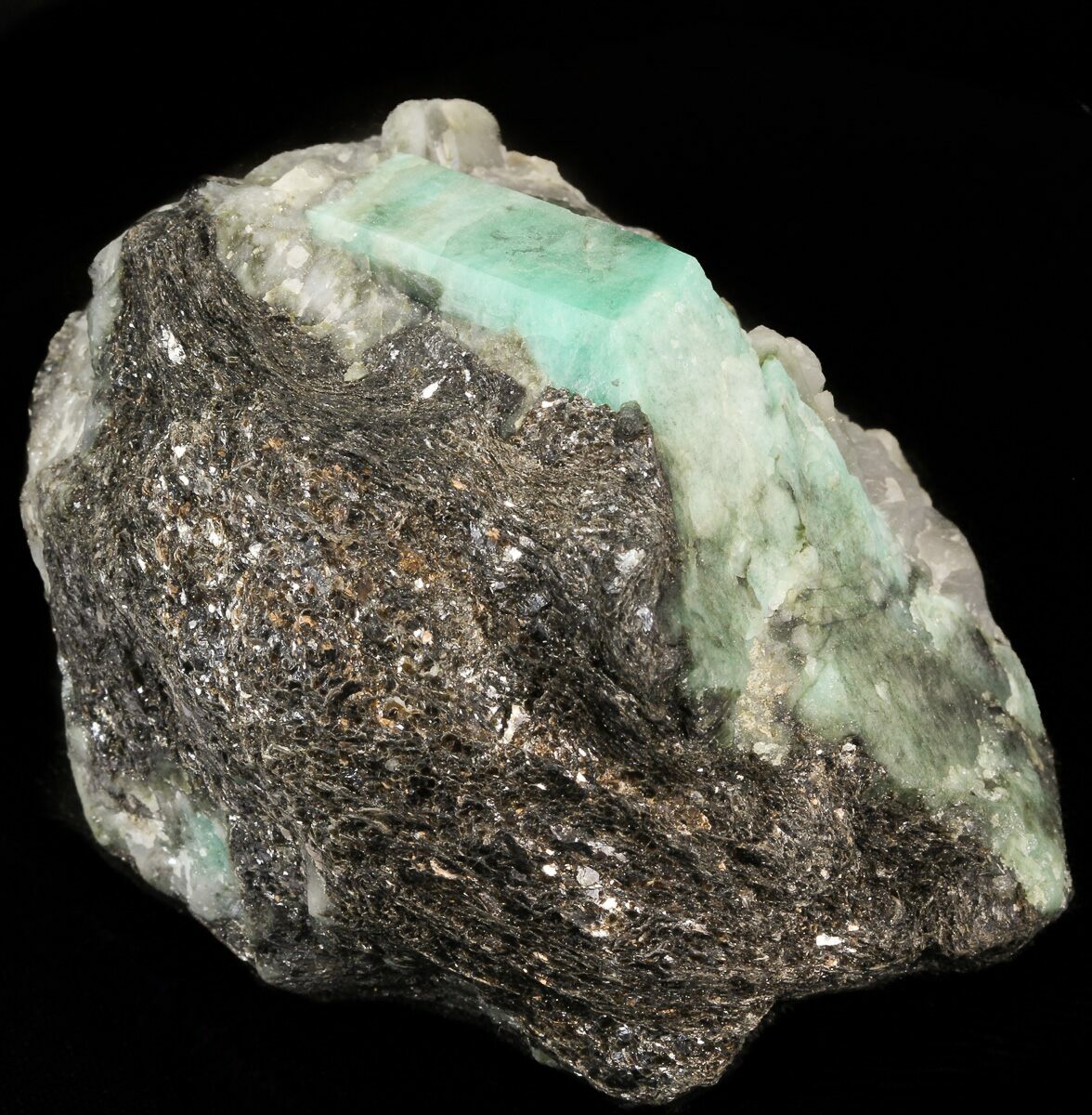 1.6" Beryl (Var: Emerald) Crystal in Schist & Biotite - Bahia, Brazil ...