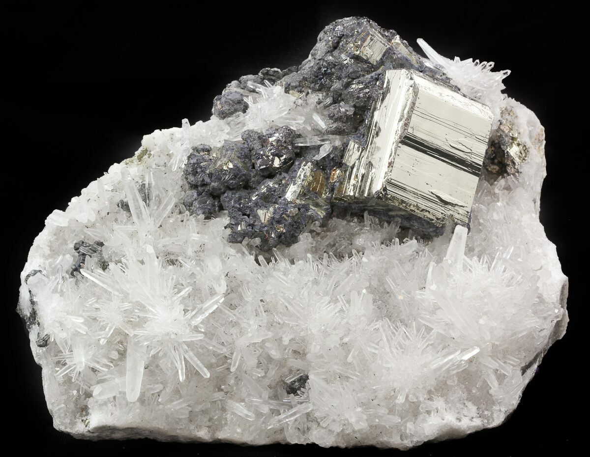 5.5" Cubic Pyrite, Quartz & Galena Crystal Cluster - Peru For Sale ...